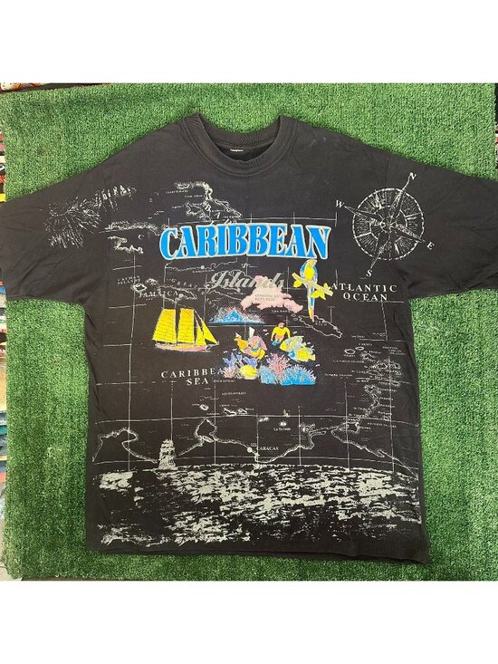 Vintage | Shirts | Vintage 9s Caribbean Map Aop Tshirt Black Xl All ...